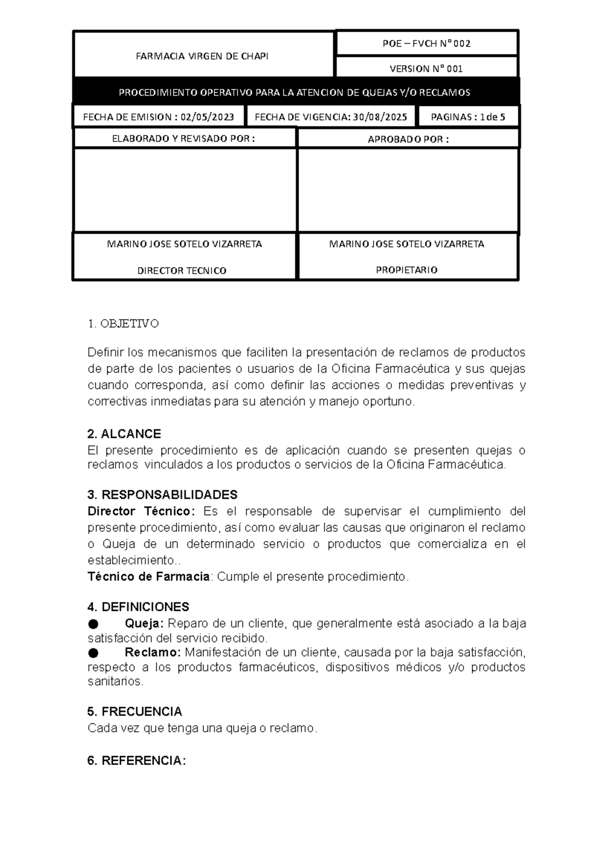 3. POE-FQF-03 Atención de Quejas y Reclamos - 1. OBJETIVO Definir los ...