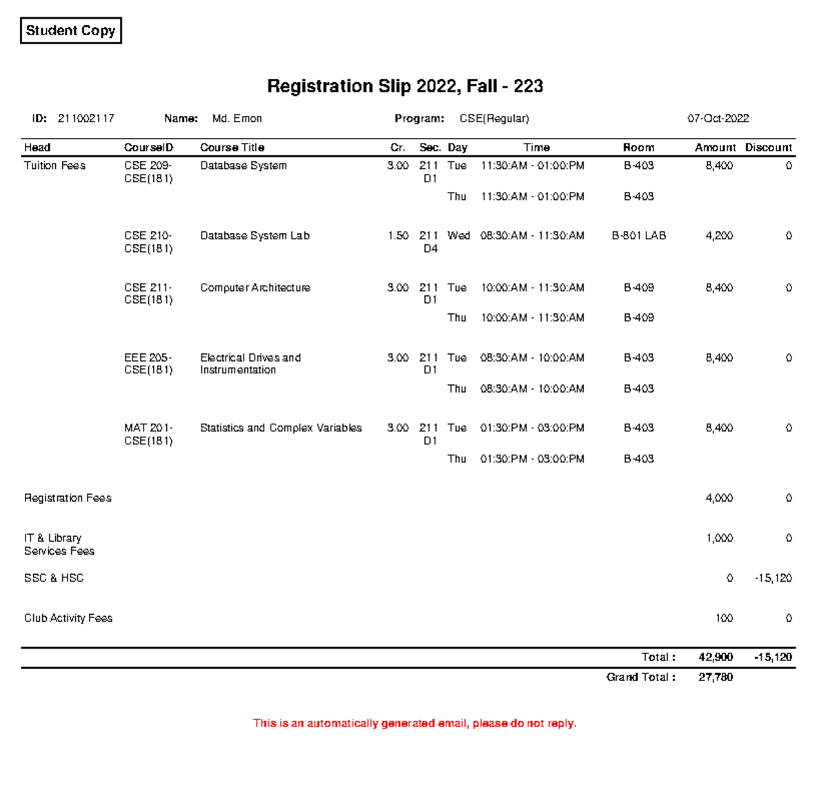 Report Registration 211002117 - Student Copy Registration Slip 2022 ...