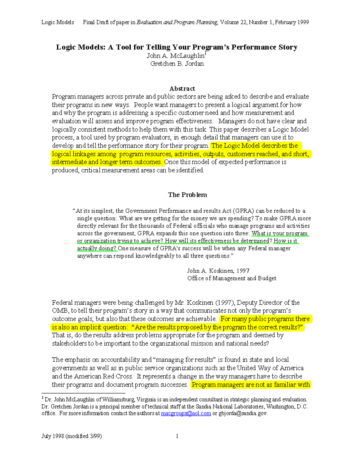 Logic models a tool for telling your programs performance story - Logic ...