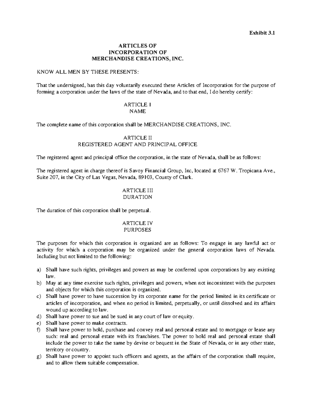 Exhibit 3-1 - sample - Exhibit 3. ARTICLES OF INCORPORATION OF ...
