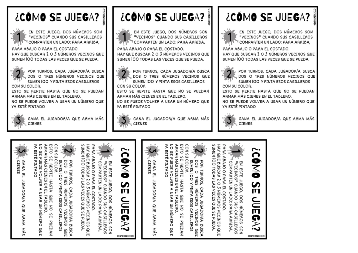Vecinos que suman 100, jueo para practicar sumas que dan 100 con niños ...
