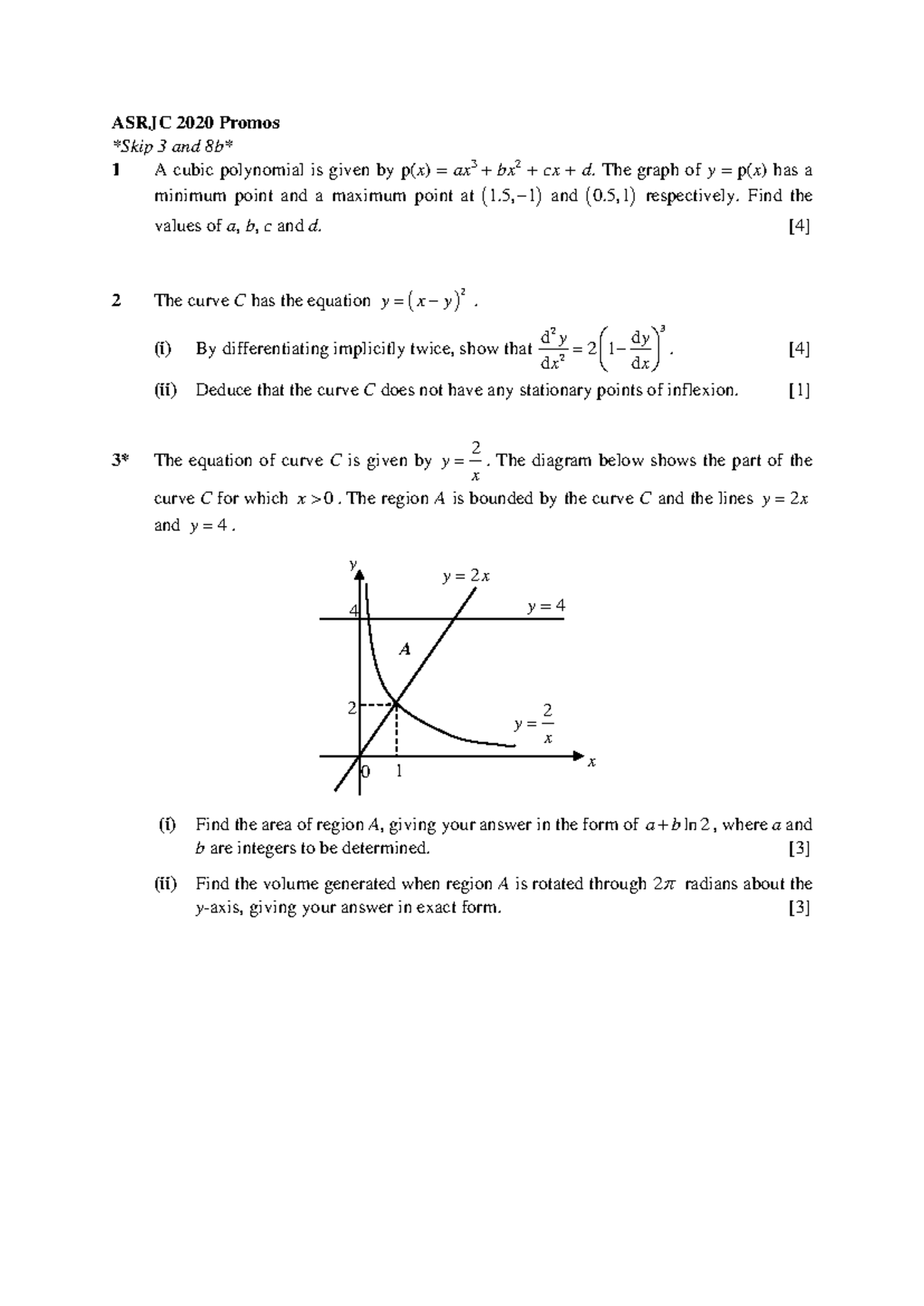 Asrjc 2020 Promo - ASRJC 2020 Promos Skip 3 and 8b 1 A cubic polynomial ...