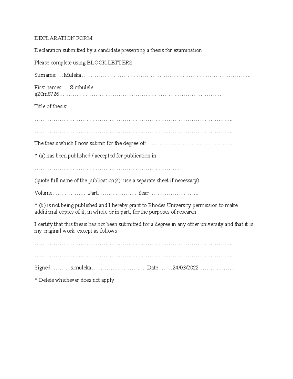 Org Psych essay - NOTES - DECLARATION FORM Declaration submitted by a ...