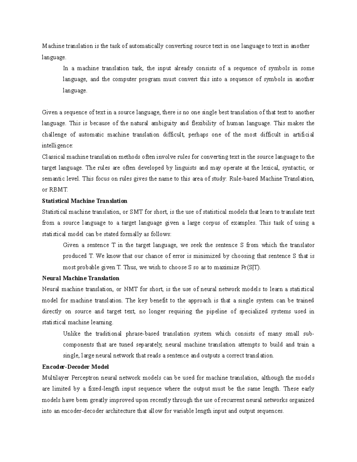 Neural machine translation - Machine translation is the task of ...