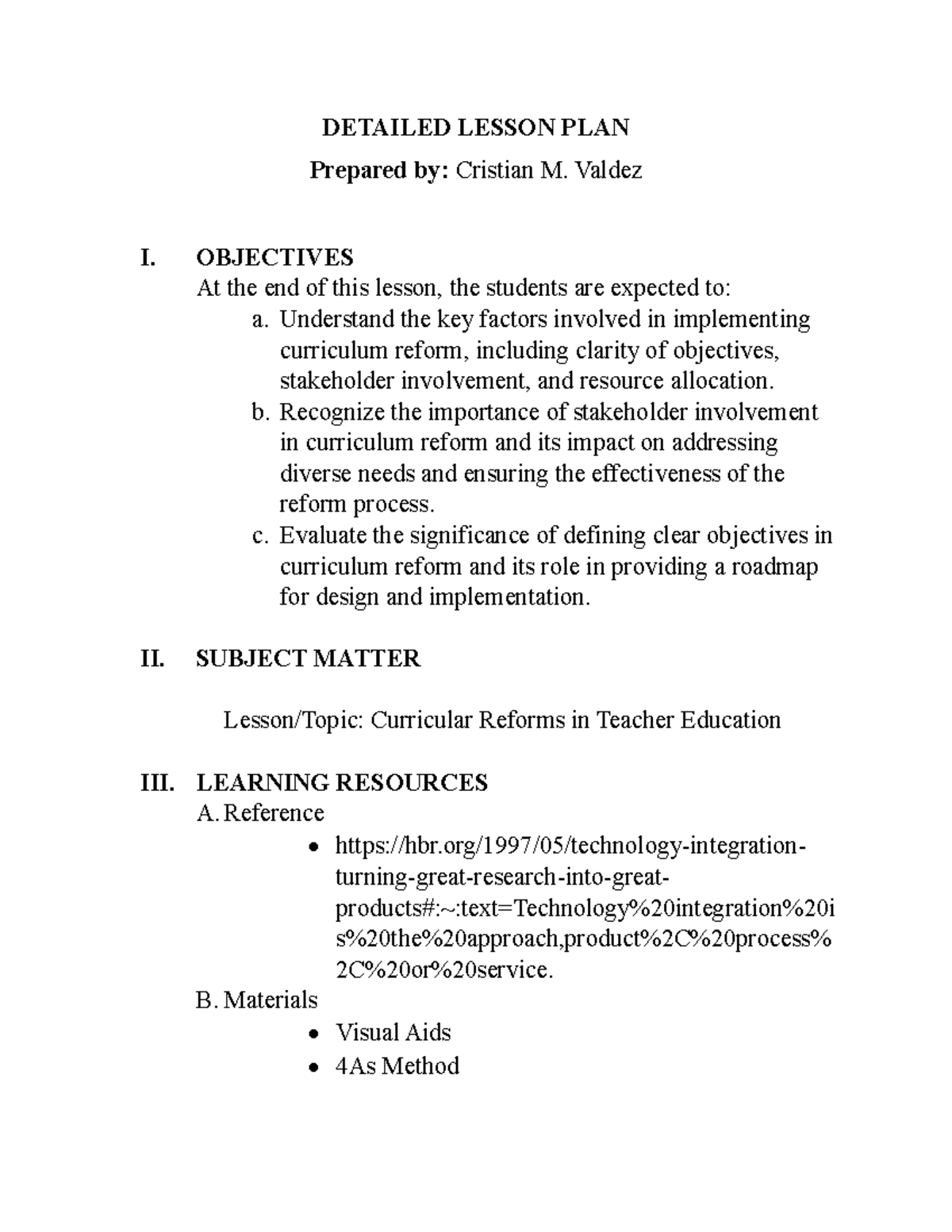 Detailed Lesson PLAN For Doc Alo - DETAILED LESSON PLAN Prepared by ...