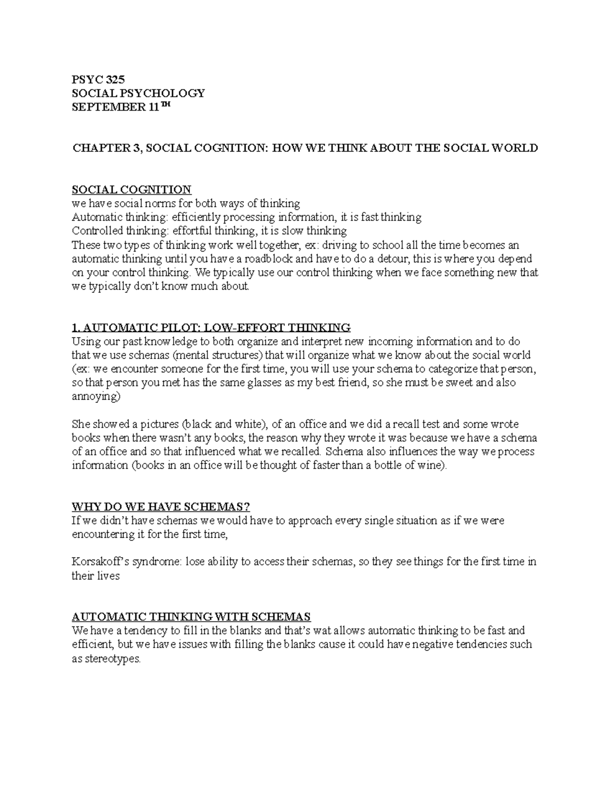 325 Class 1 - PSYC 325 SOCIAL PSYCHOLOGY SEPTEMBER 11TH CHAPTER 3 ...