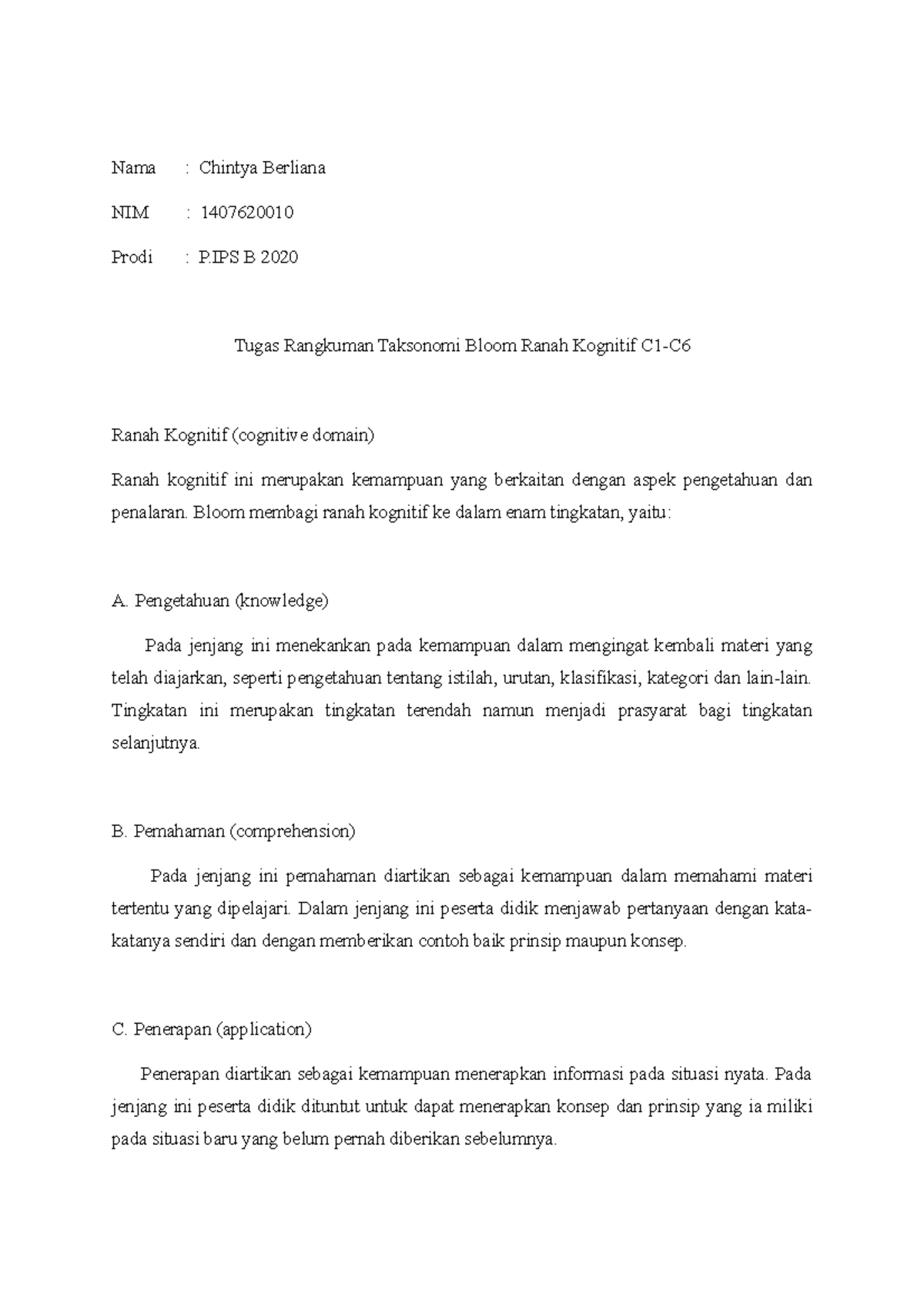 Taksonomi Bloom - Lala - Analisis Numerik - UNJ - StuDocu