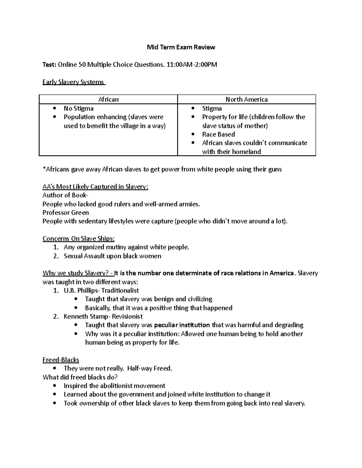 Mid Term Exam Review - Mid Term Exam Review Test: Online 50 Multiple ...