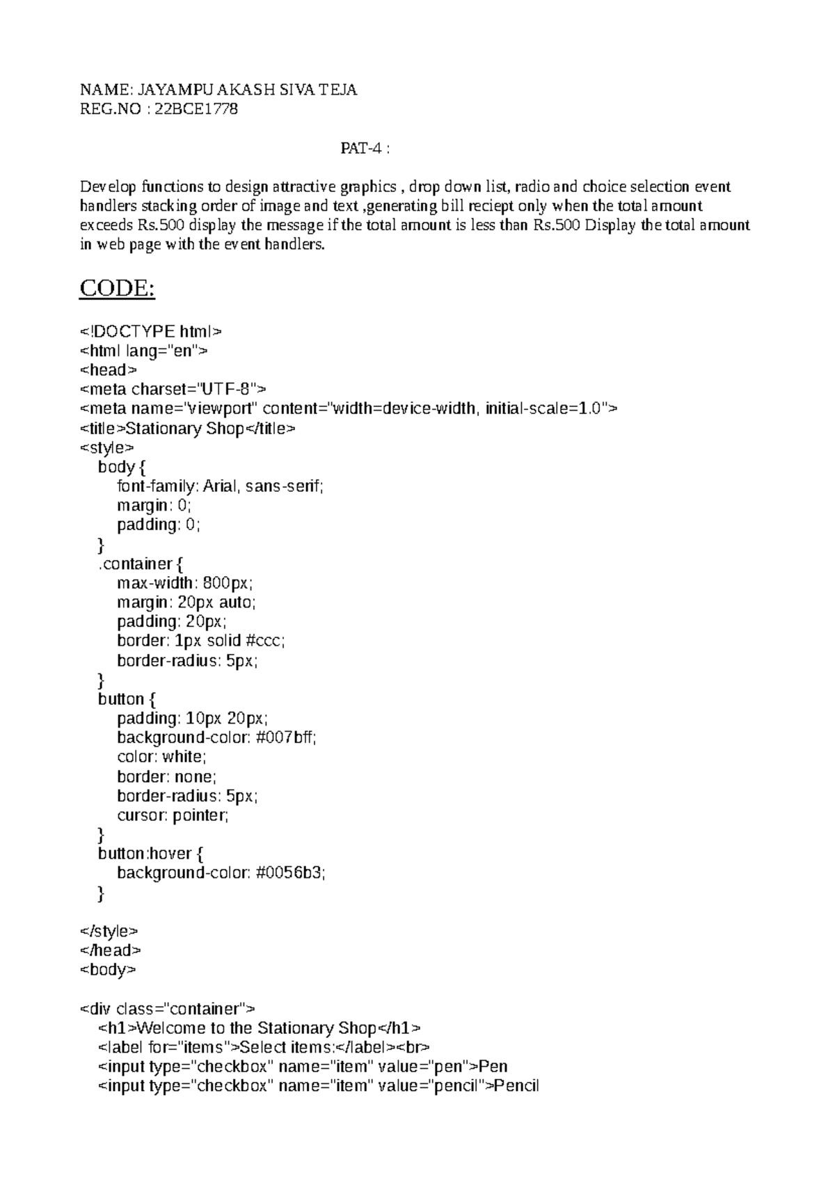 22BCE1778-PAT-4 - DFHFD - NAME: JAYAMPU AKASH SIVA TEJA REG : 22BCE PAT ...