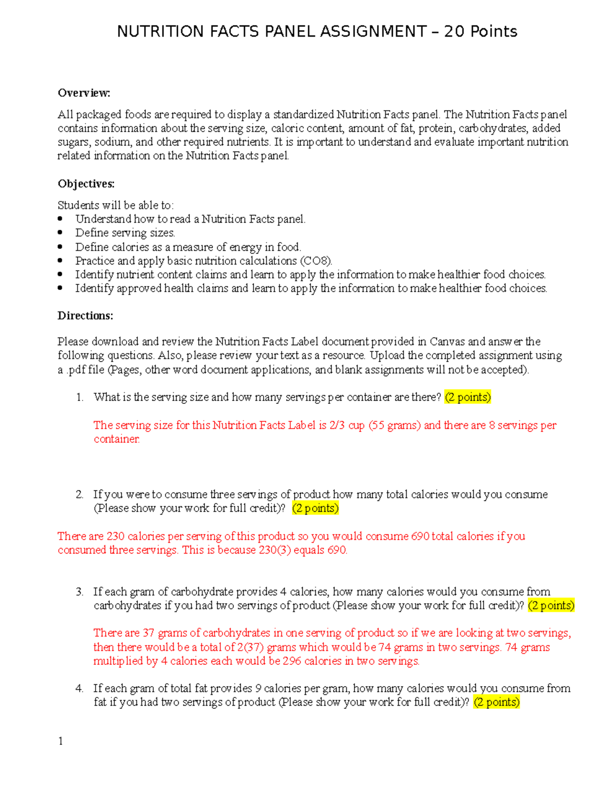 Acc2Assignment #1 Summer 2023 Nutrition Facts Panel - NUTRITION FACTS ...