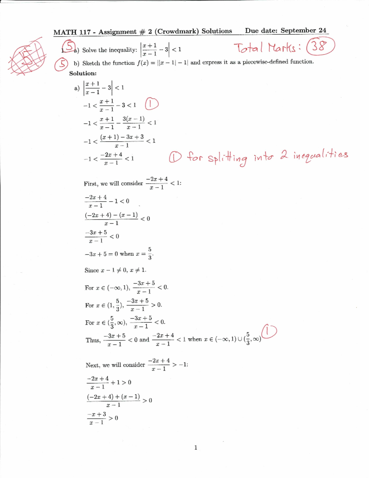 Assignment 2 Solutions and Marking Scheme - MATH 117 - UWaterloo - Studocu