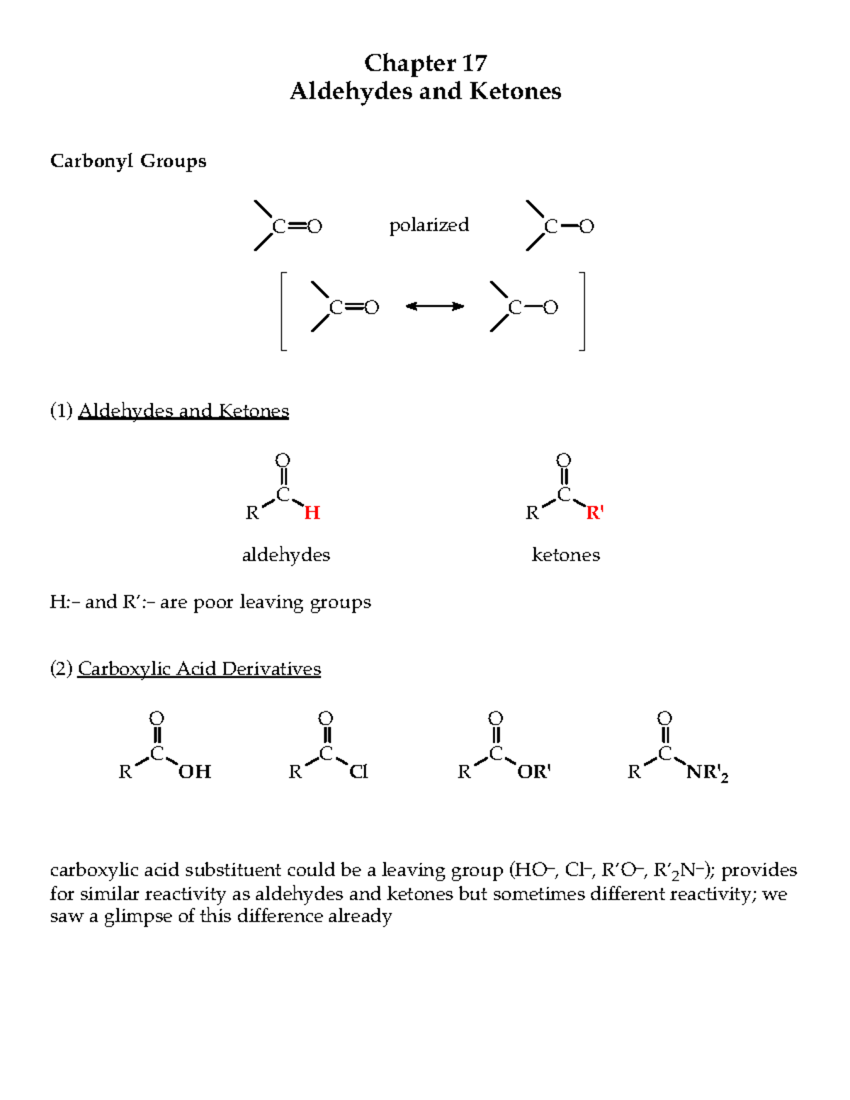 Summary Organic Chemistry - Aldehydes and ketones - Chapter 17 ...