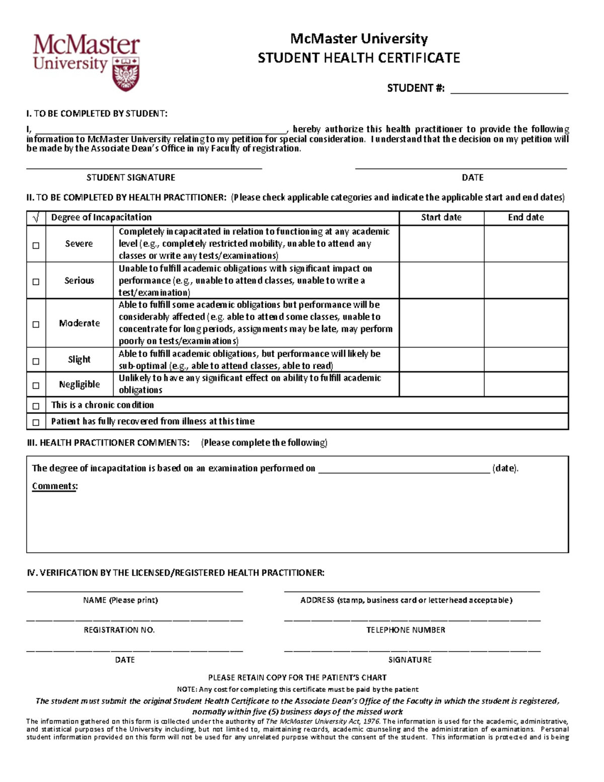 Medical-8 - ... - McMaster)University) STUDENT)HEALTH)CERTIFICATE