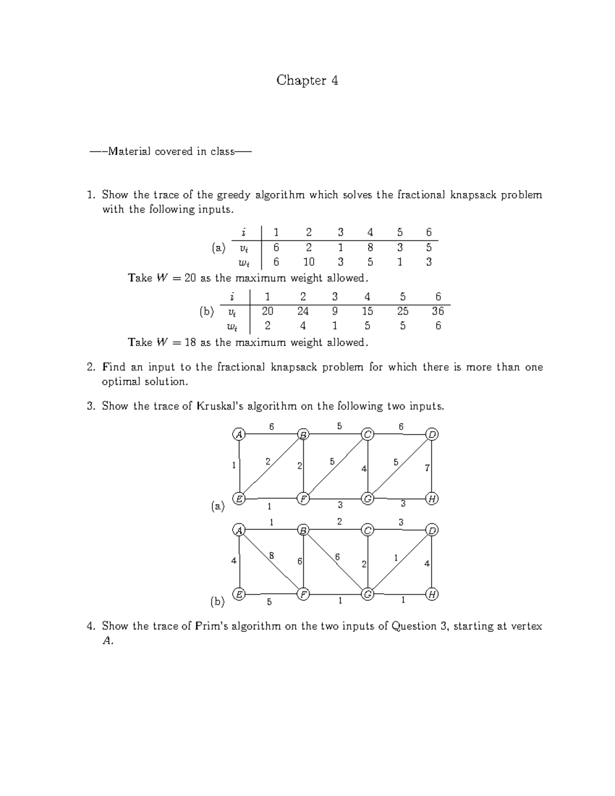 Exercices Chapter 4 - To practice - Chapter 4 —–Material covered in ...