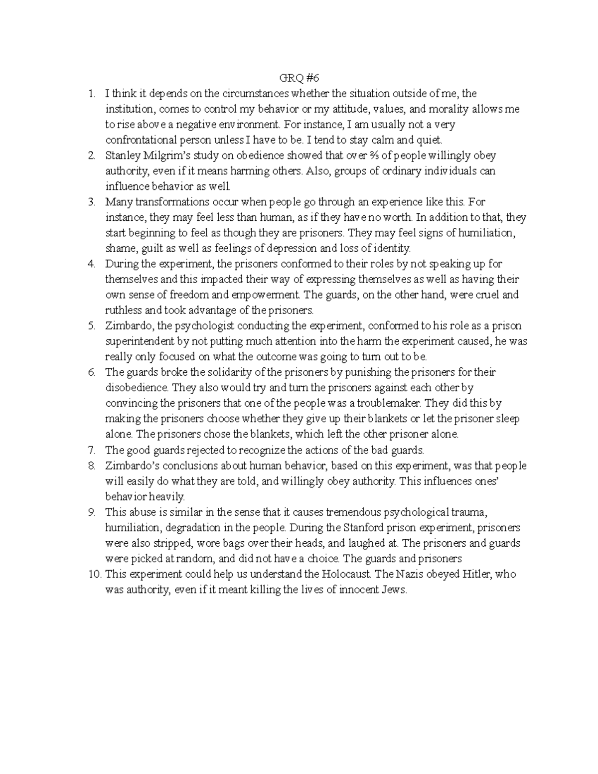 GRQ #6 - SOC 101. Guided Reading Assignment #6. 5/5 - GRQ I think it ...