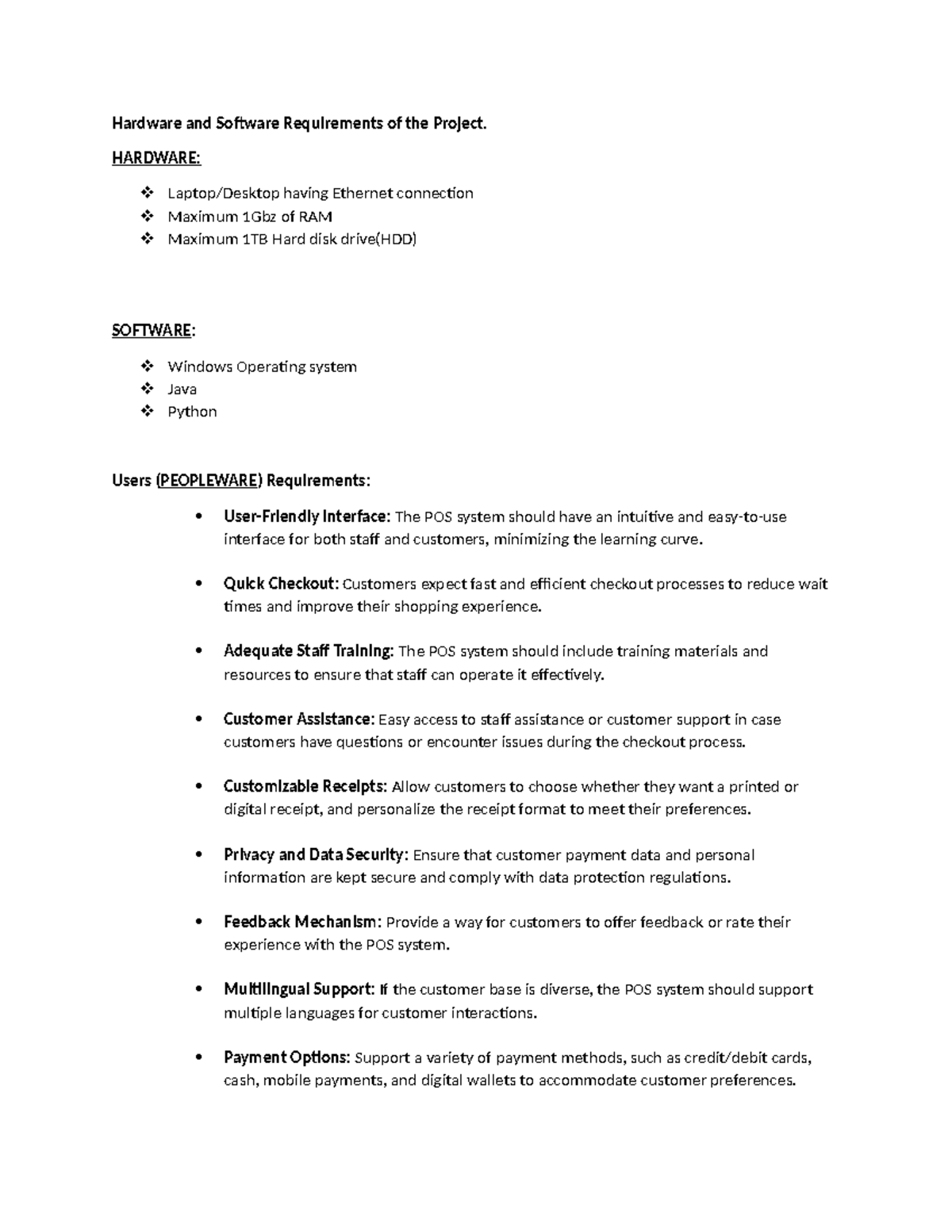 Document-1-5 - Hardware and Software Requirements of the Project ...
