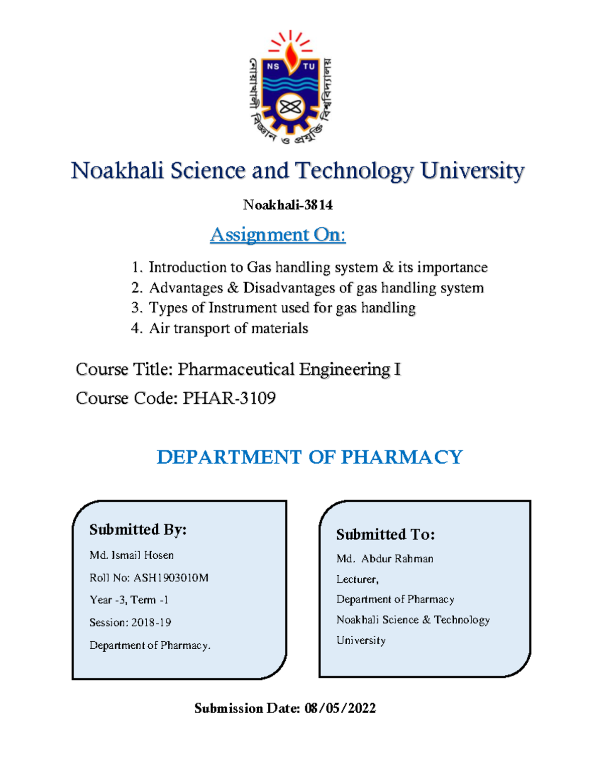 Roll-10 - Engineering - Noakhali Science and Technology University Noakhali- Assignment On: 1 ...
