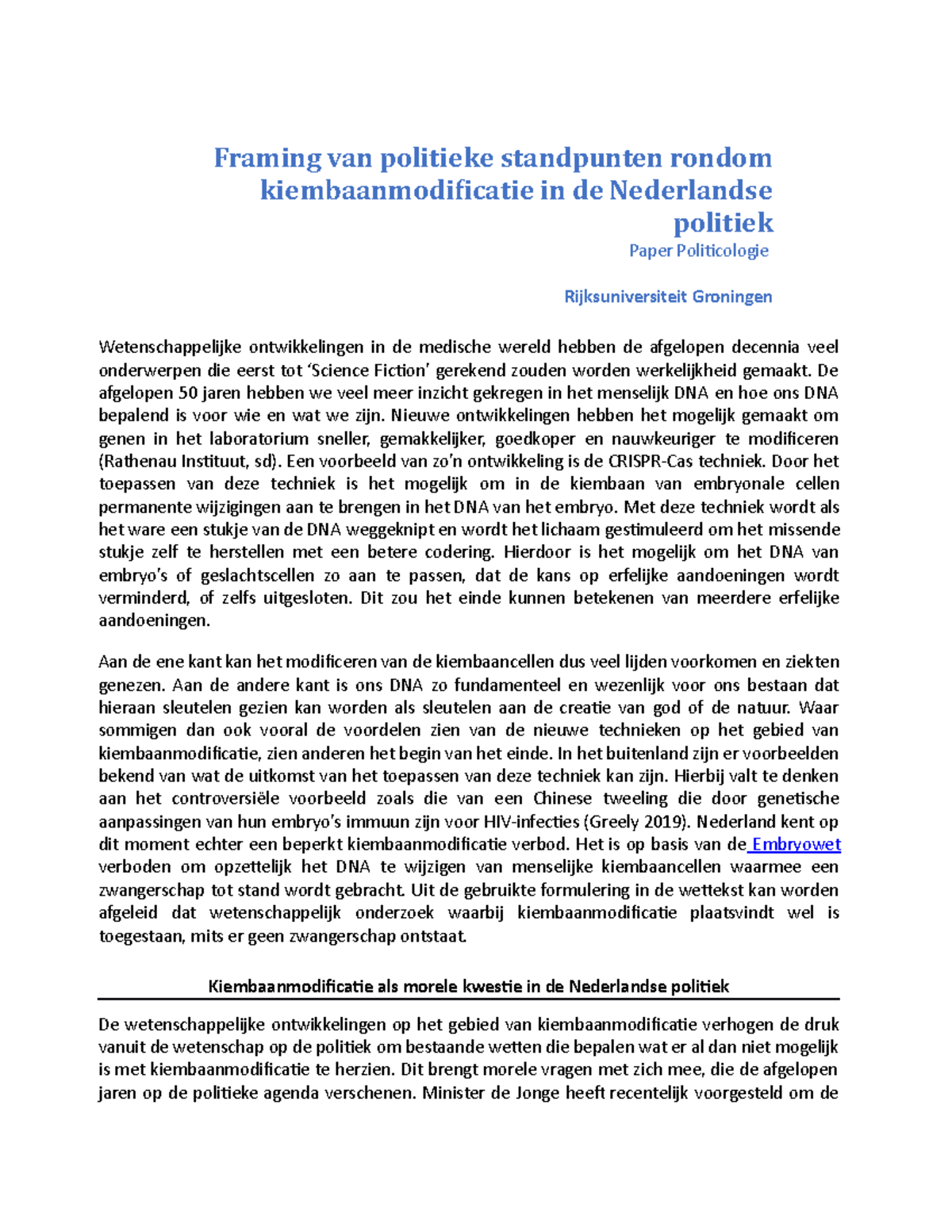 Paper Politicologie Rijksuniversiteit Groningen - Framing van politieke ...