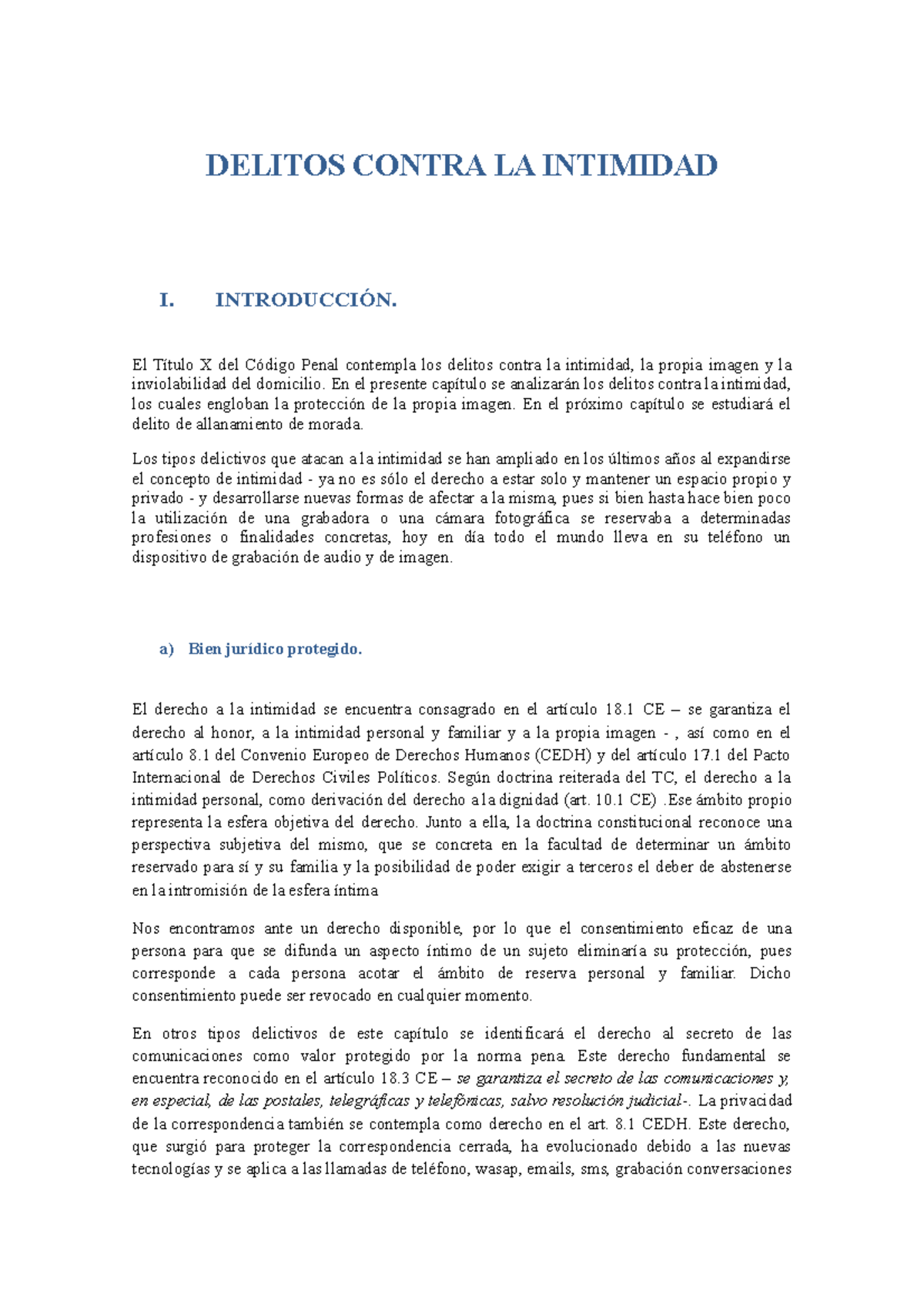 Delitos Contra LA Intimidad - Derecho Penal Especial - DELITOS CONTRA LA INTIMIDAD I ...