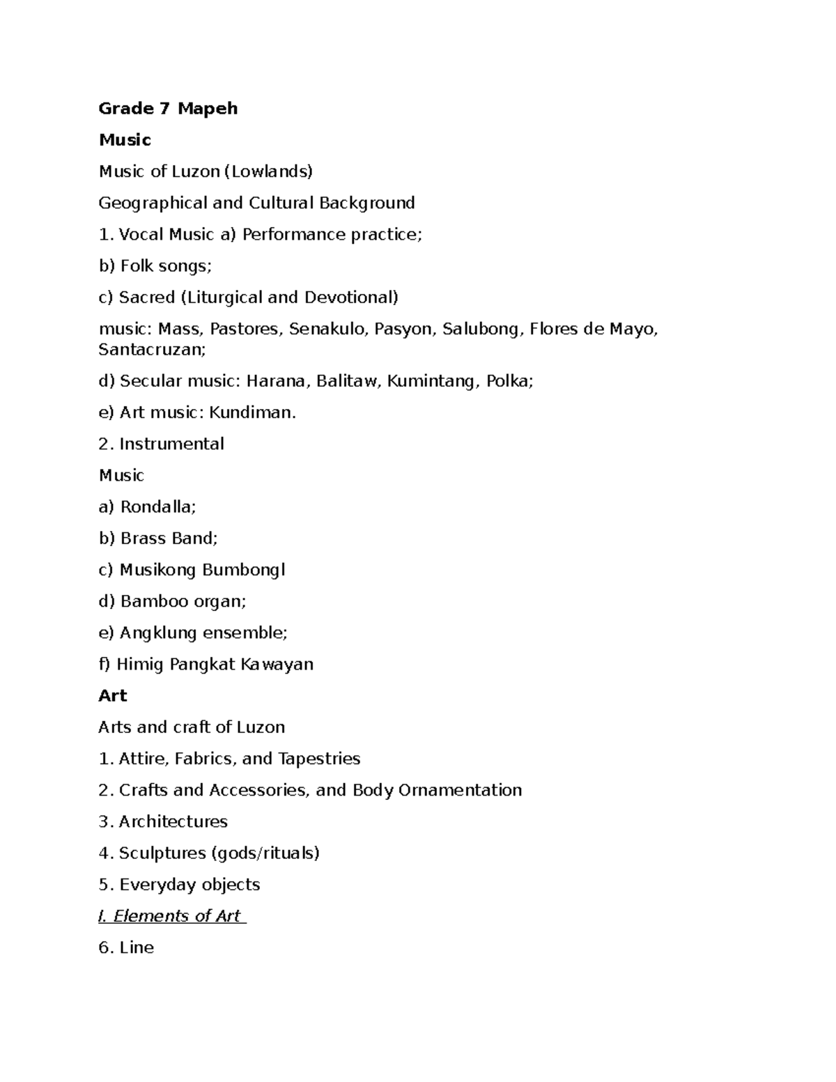 First Quarter Mapeh - Grade 7 Mapeh Music Music of Luzon (Lowlands ...