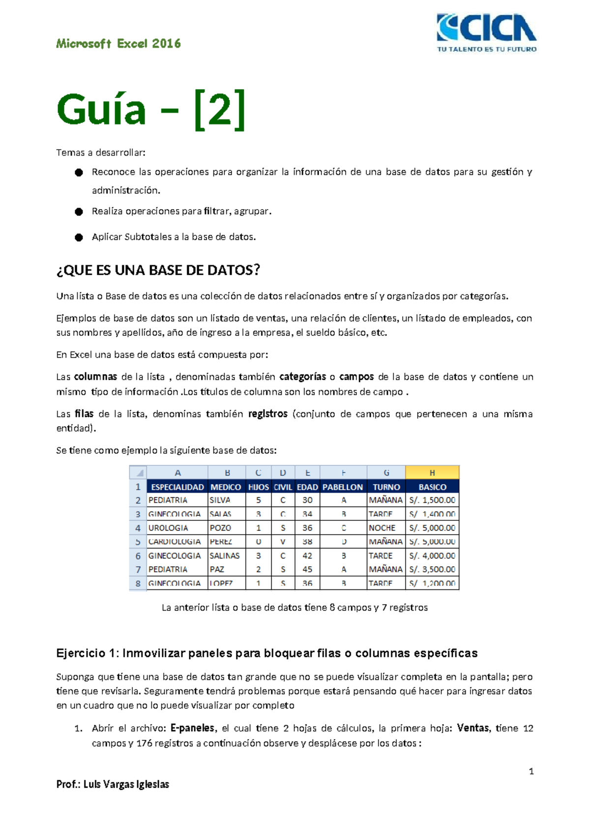 Filtros Basicos Excel - Guía – [2] Temas a desarrollar: Reconoce las ...