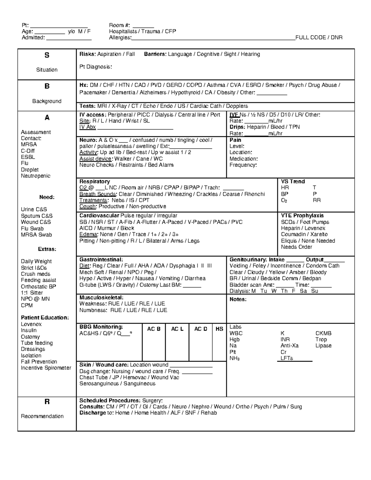 Report using SBAR 2020 - Sbar practice sheet - Pt ...