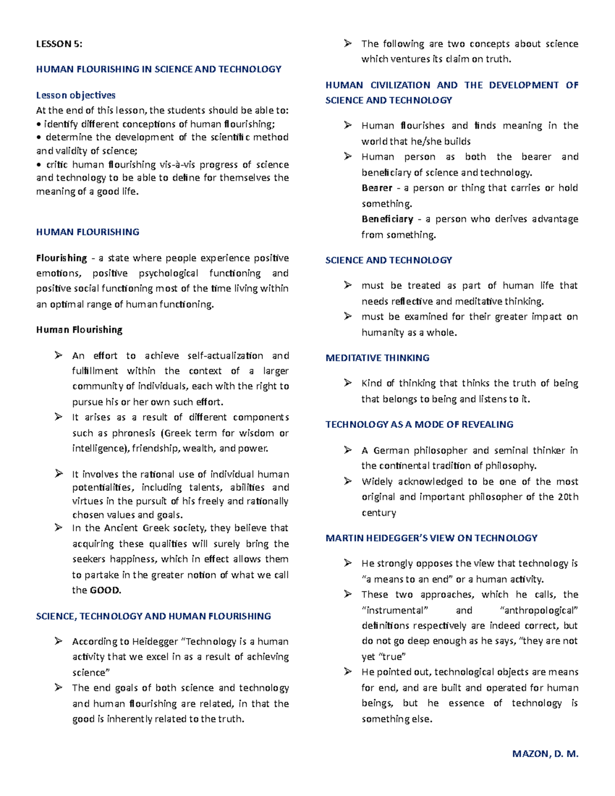 Lesson 5 STS Midterms - fwww - LESSON 5: HUMAN FLOURISHING IN SCIENCE AND TECHNOLOGY Lesson ...
