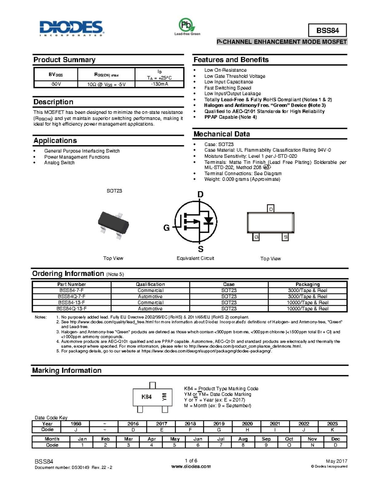 BSS84 - sadasdasd - BSS 1 of 6 diodes May 2017 © Diodes Incorporated P ...