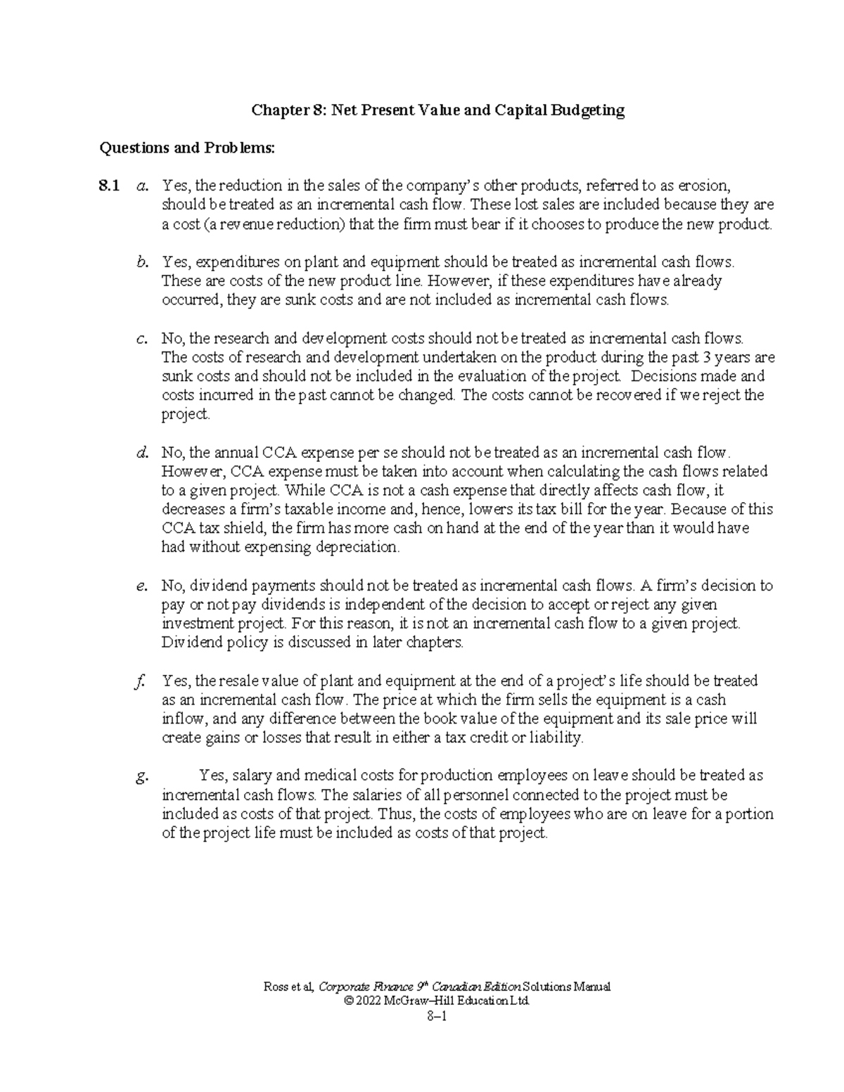Chapter 8 Solutions - Chapter 8: Net Present Value and Capital ...