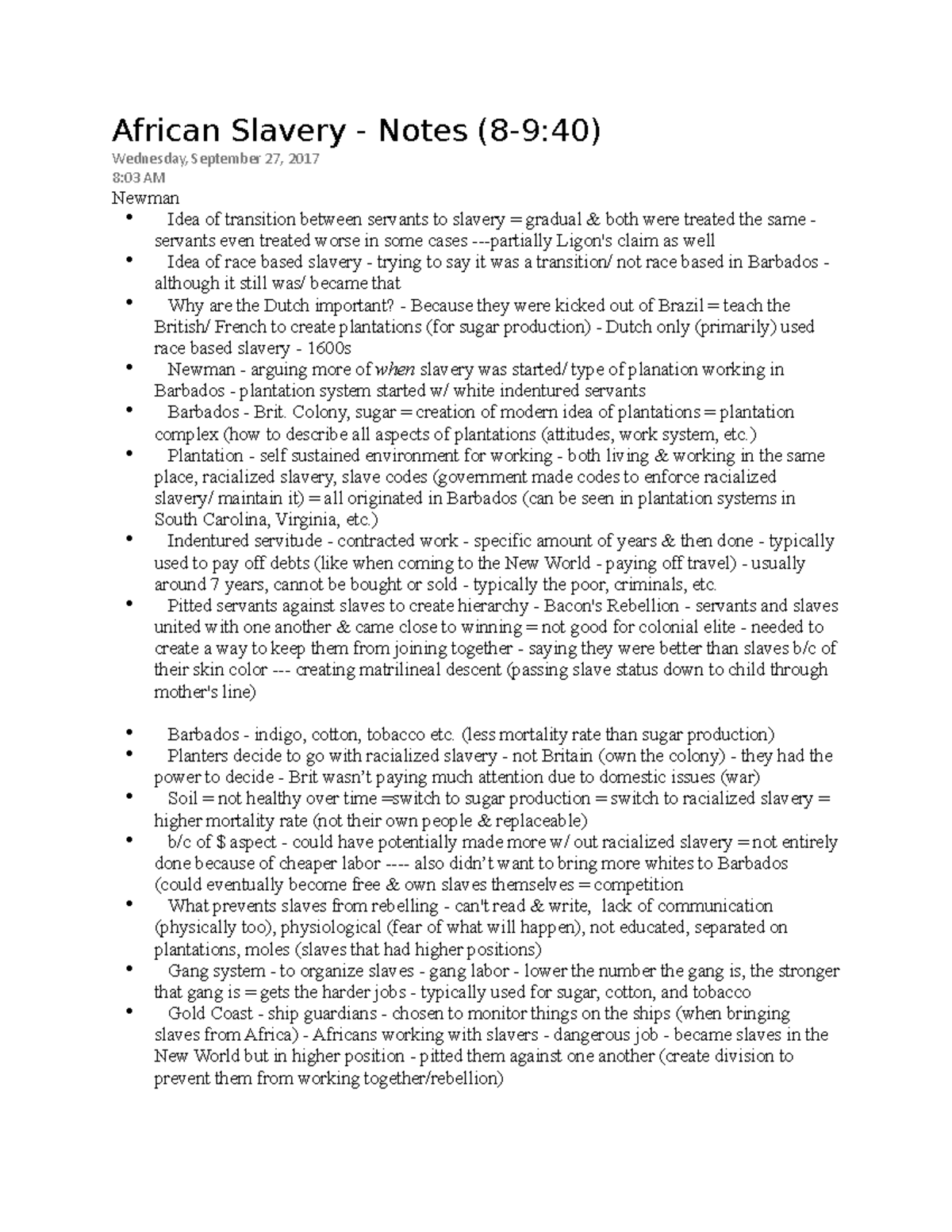 African Slavery - Notes (8-940) - African Slavery - Notes (8-9:40 ...