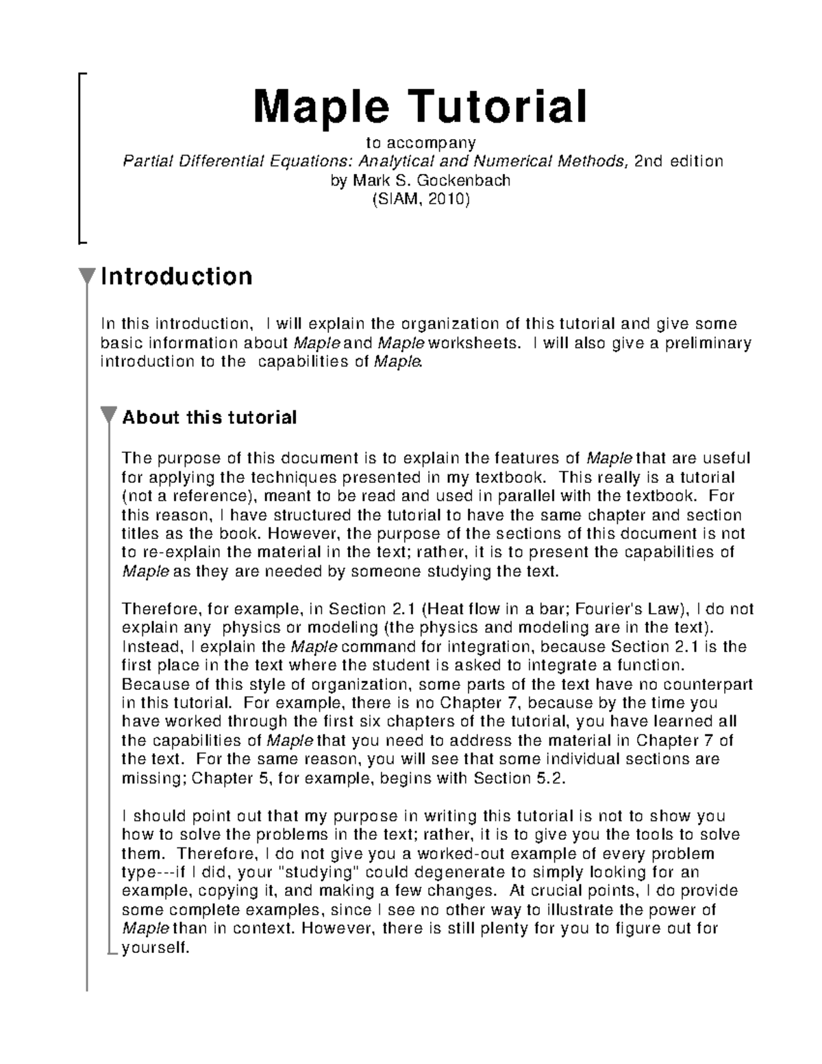 Mapletut 2 - Mechanical - Maple Tutorial to accompany Partial ...