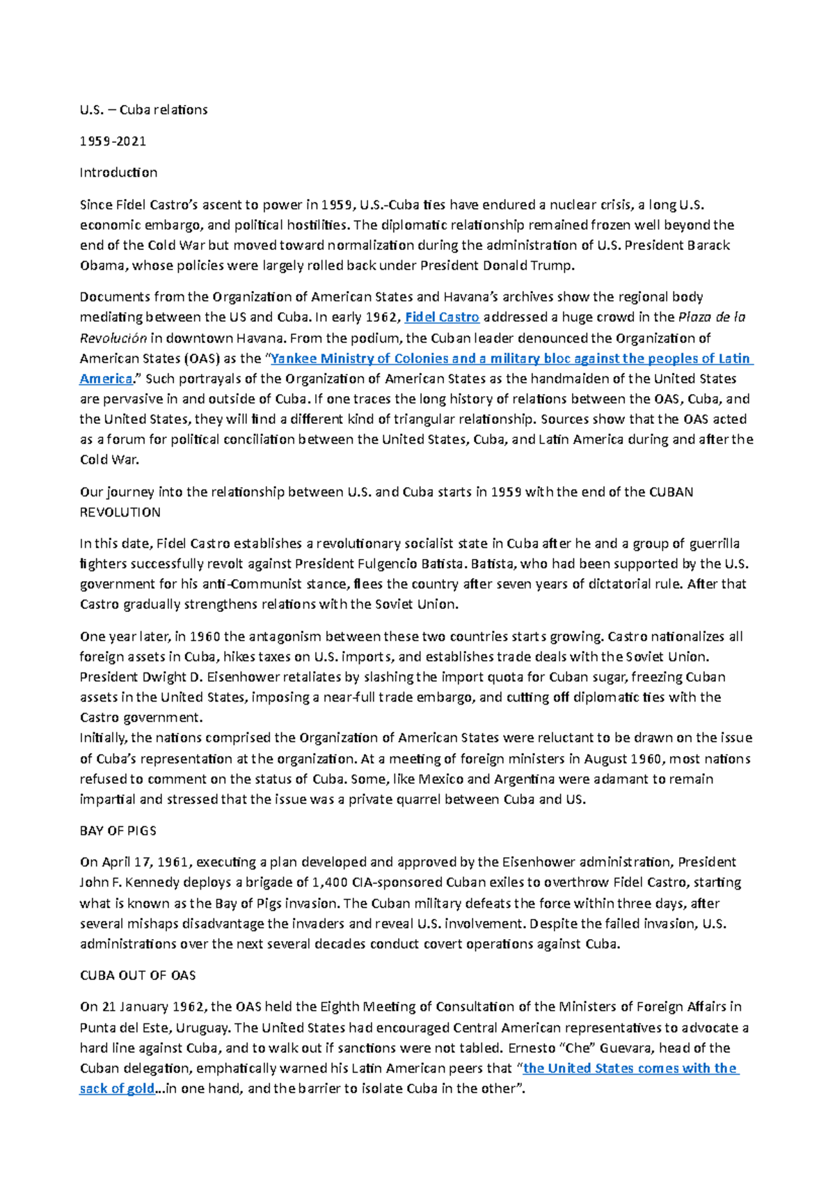 Cuba e USA - Regional Studies - Americas - U. – Cuba relations 1959 ...
