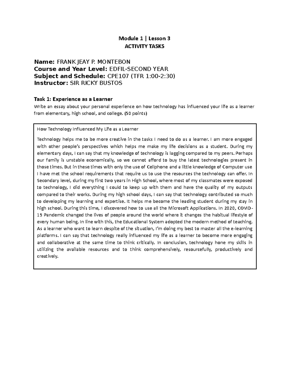 [Template] Module 1 Lesson 3 Activity Tasks - Module 1 | Lesson 3 ...