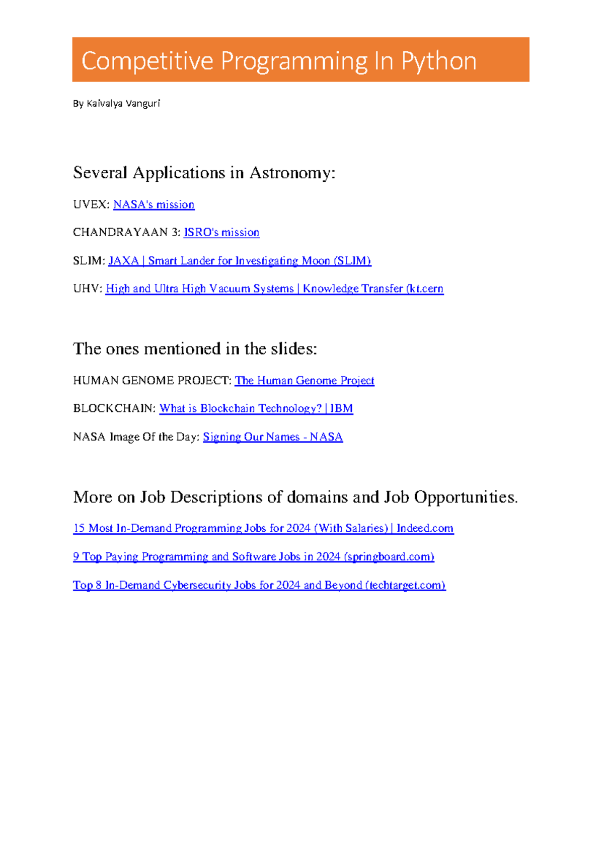 Resources 1 - By Kaivalya Vanguri Competitive Programming In Python Several Applications in ...