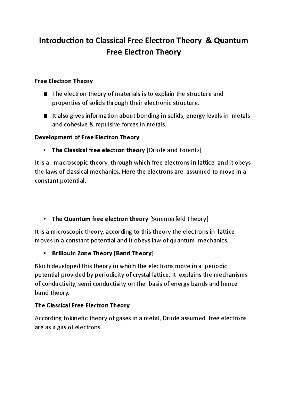 Semiconductor 1 - Introduction to Classical Free Electron Theory ...