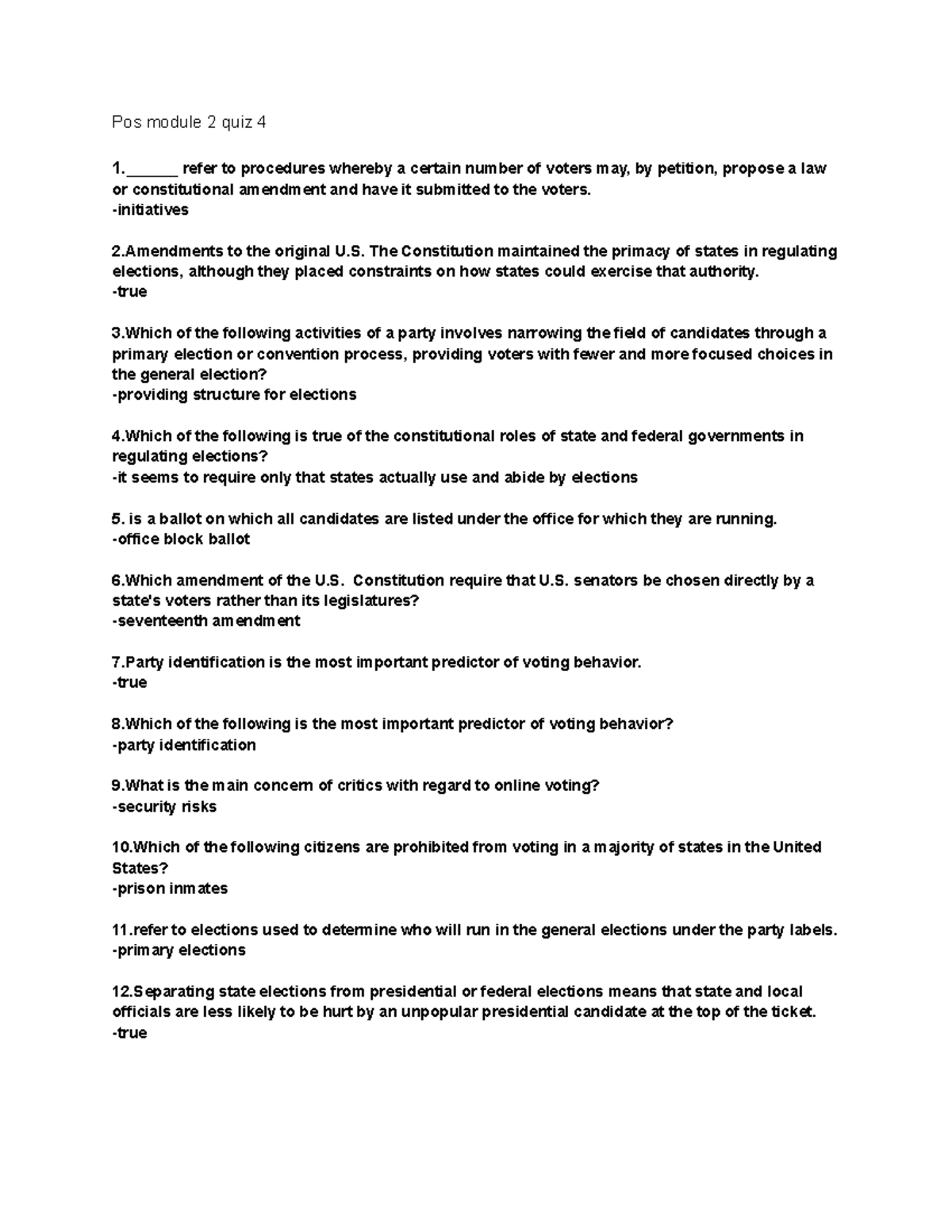 Pos module 2 quiz 4 - practice questions for the quiz - Pos module 2 ...