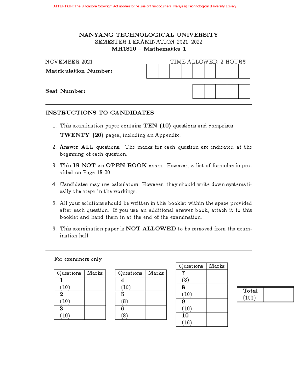 MH1810 2021 PYP - Exam paper - NANYANG TECHNOLOGICAL UNIVERSITY ...