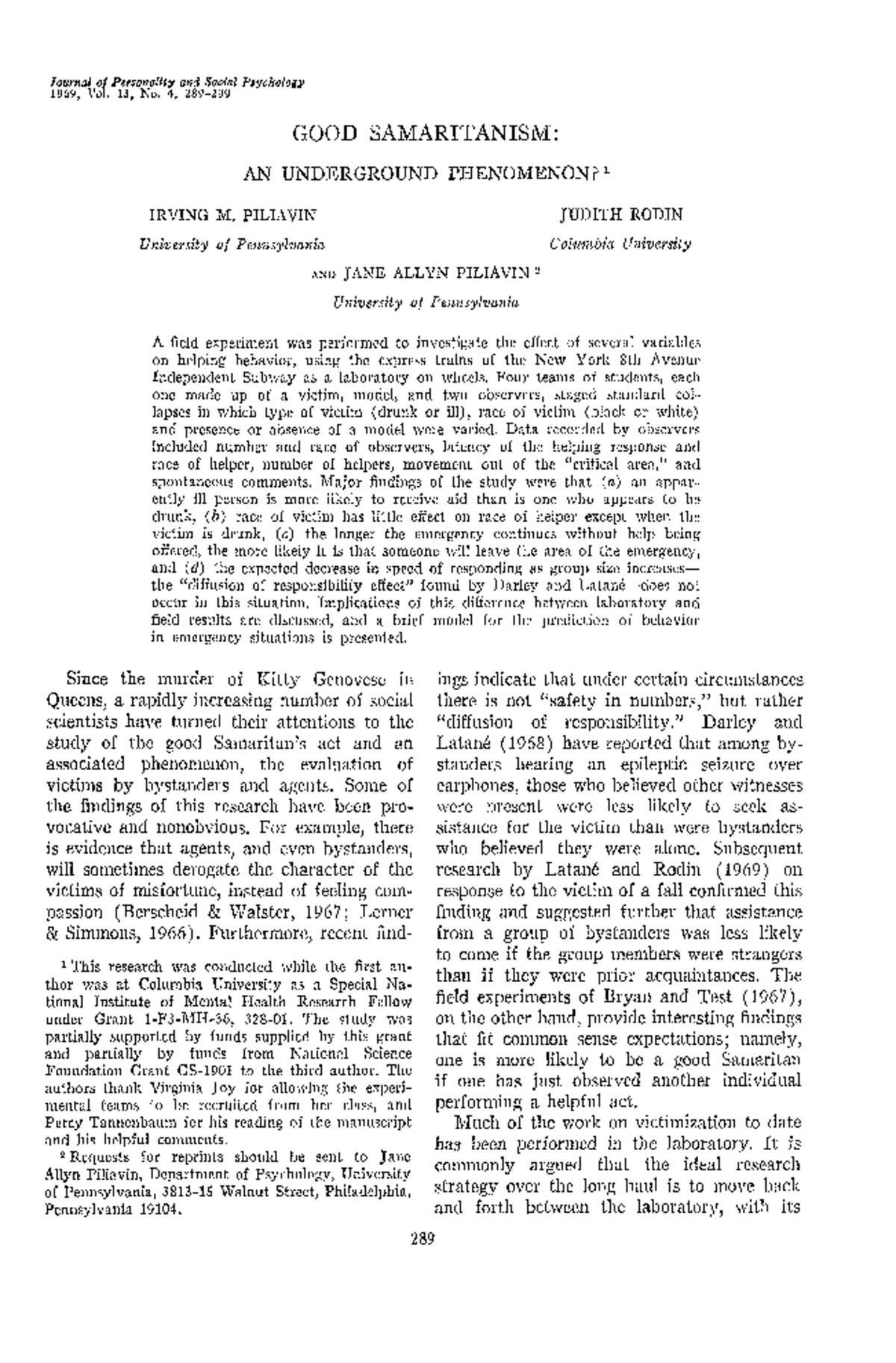 Piliavin (1969) - Material for AS and A level psychology students ...