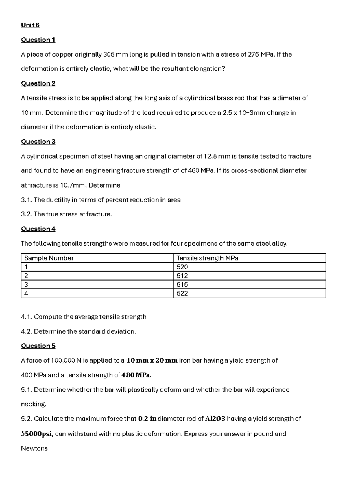 Physical Metallurgy test - Unit 6 Question 1 A piece of copper ...