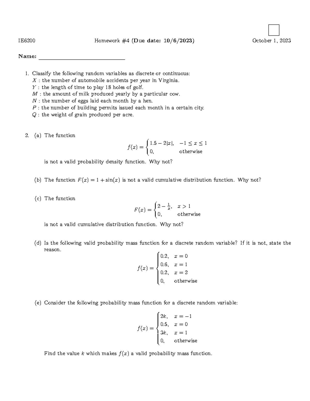 Homework 4 I Dont Know The Answers To These Questions Ie6200