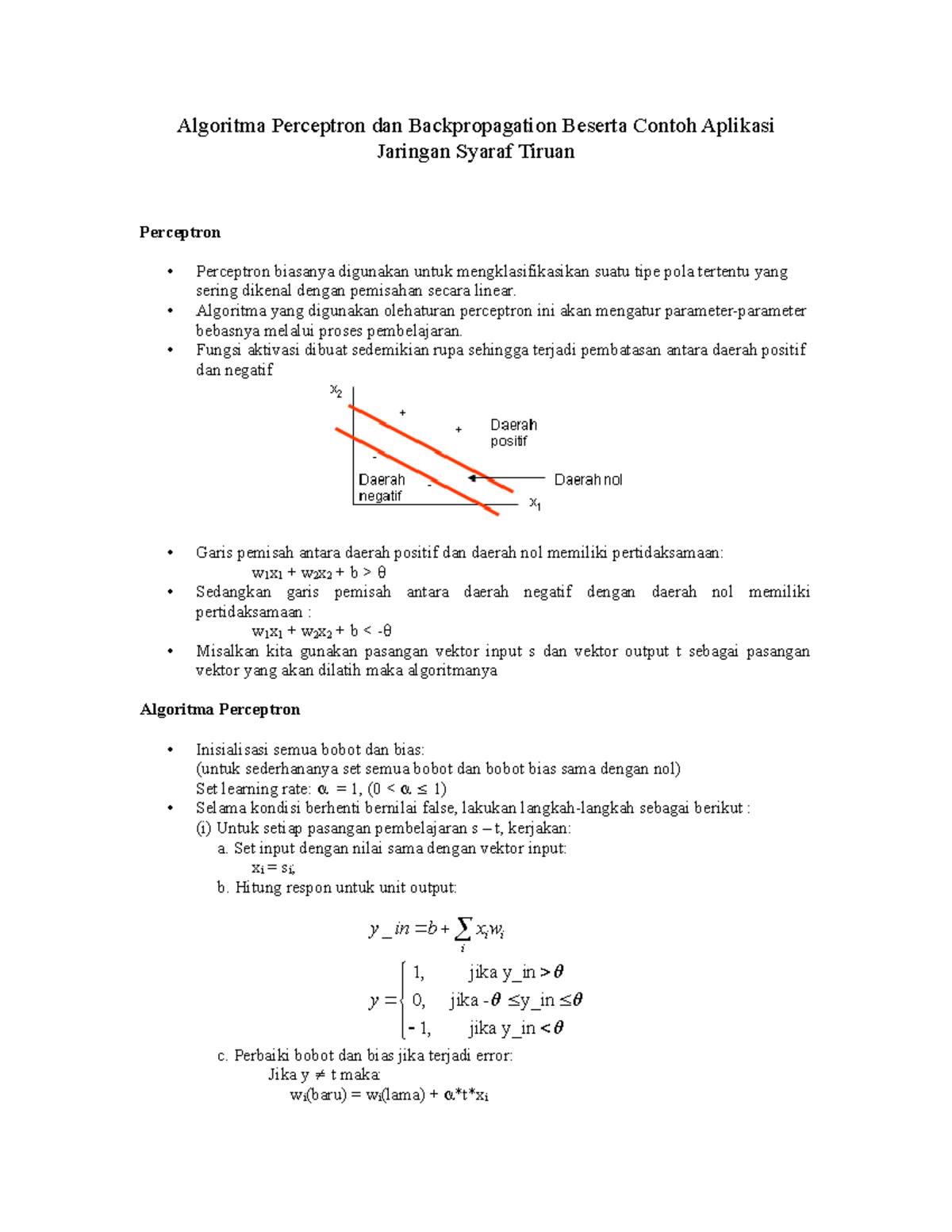 Algoritma Perceptron dan Backpropagation Beserta Contoh Aplikasi ...