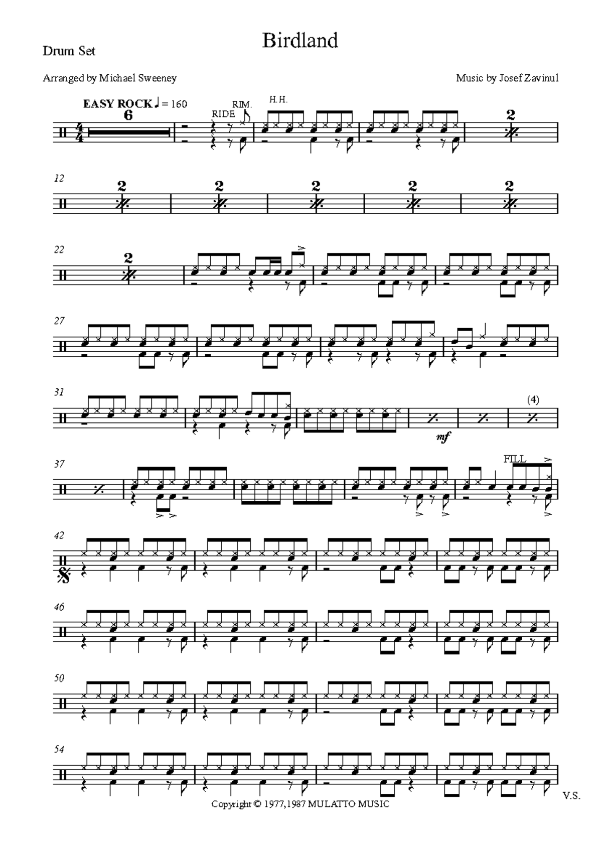 Birdland - Drum Set - bbbbbbbbbbbbbbbbbbbbbbb - Copyright © 1977,1987 ...