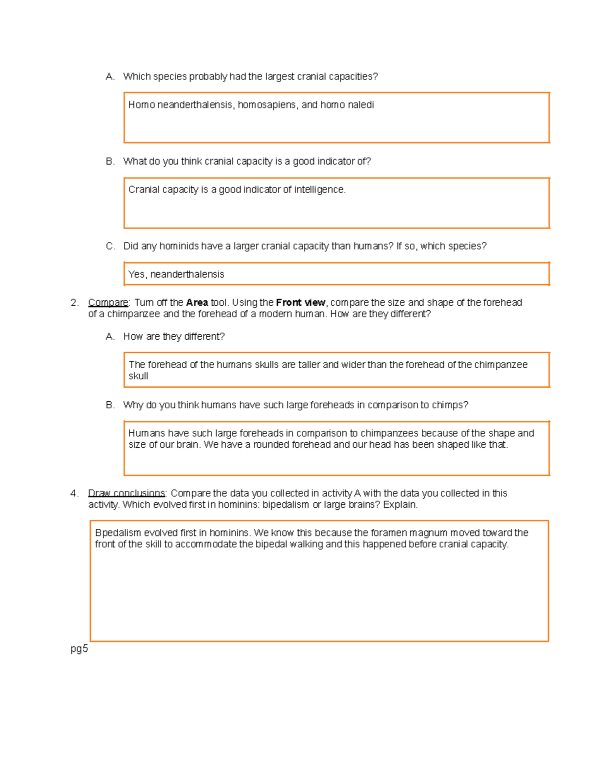 Pg5 - Unit 8 Lab 3 gizmo activity - A. Which species probably had the ...