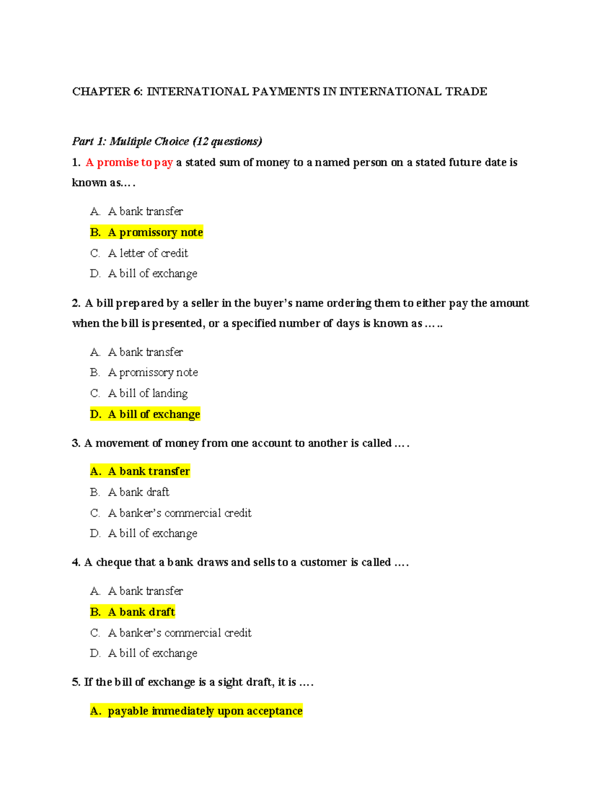 Assignment 6+7 - zzzzzzzz - CHAPTER 6: INTERNATIONAL PAYMENTS IN ...
