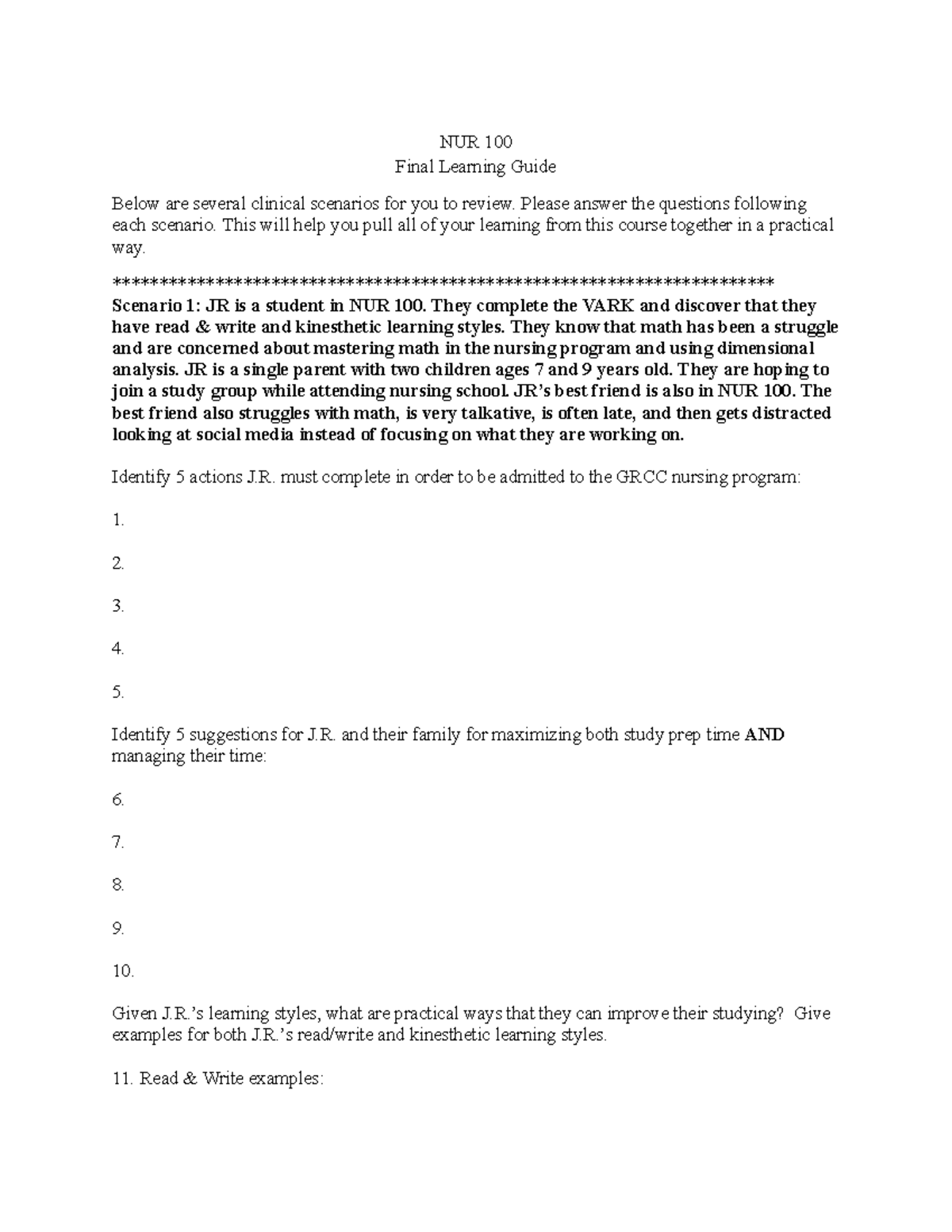 NUR 100 Final Learning Guide - Final V3 - NUR 100 Final Learning Guide ...