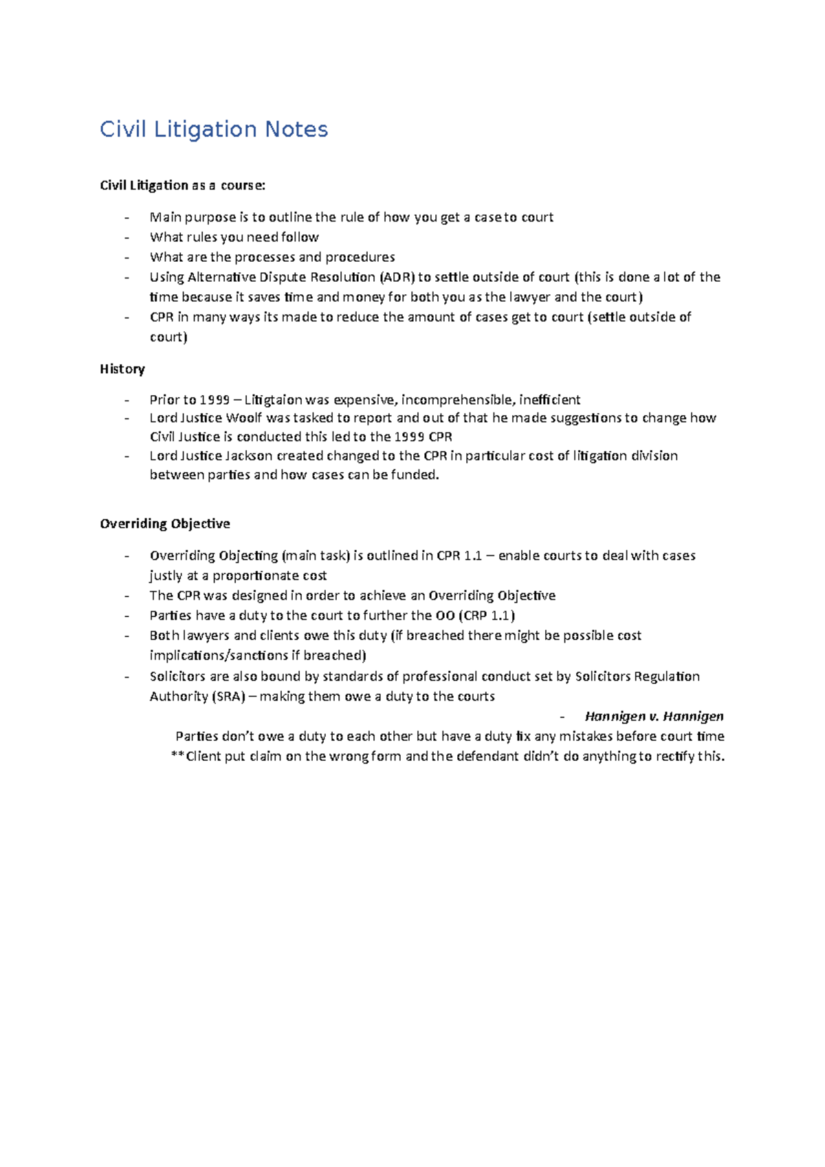 Civil Litigation Notes - LP5001 - Studocu