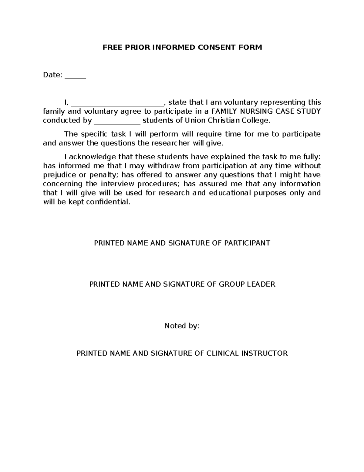 Prior Informed Consent FORM - FREE PRIOR INFORMED CONSENT FORM Date ...