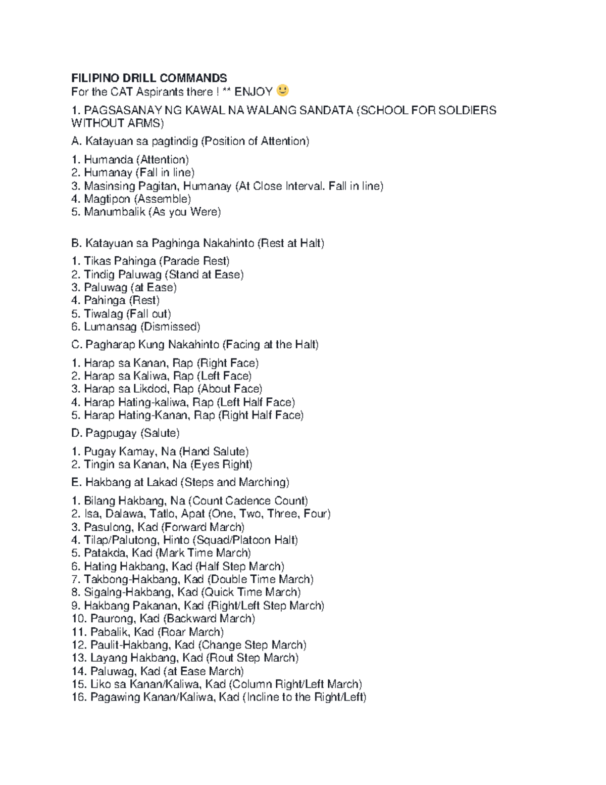 Pdfcoffee - FILIPINO DRILL COMMANDS For the CAT Aspirants there ...