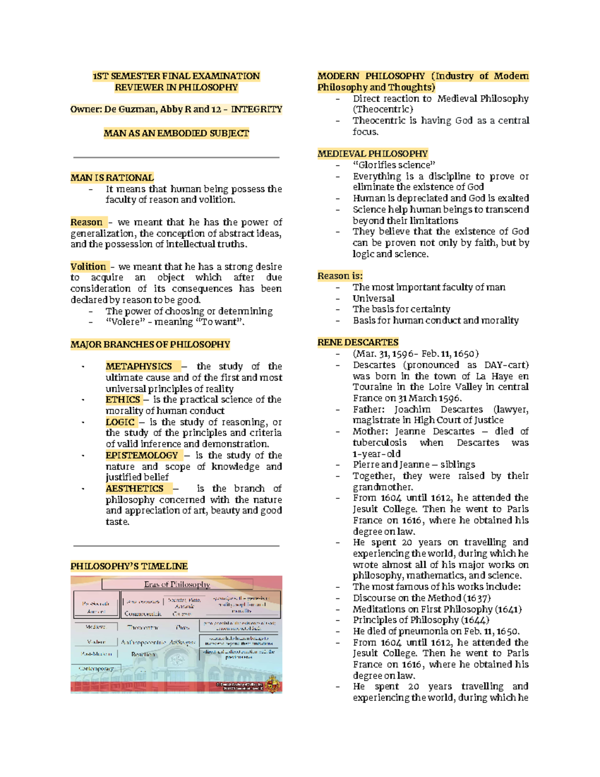 IPHP-1 - gew - 1ST SEMESTER FINAL EXAMINATION REVIEWER IN PHILOSOPHY ...