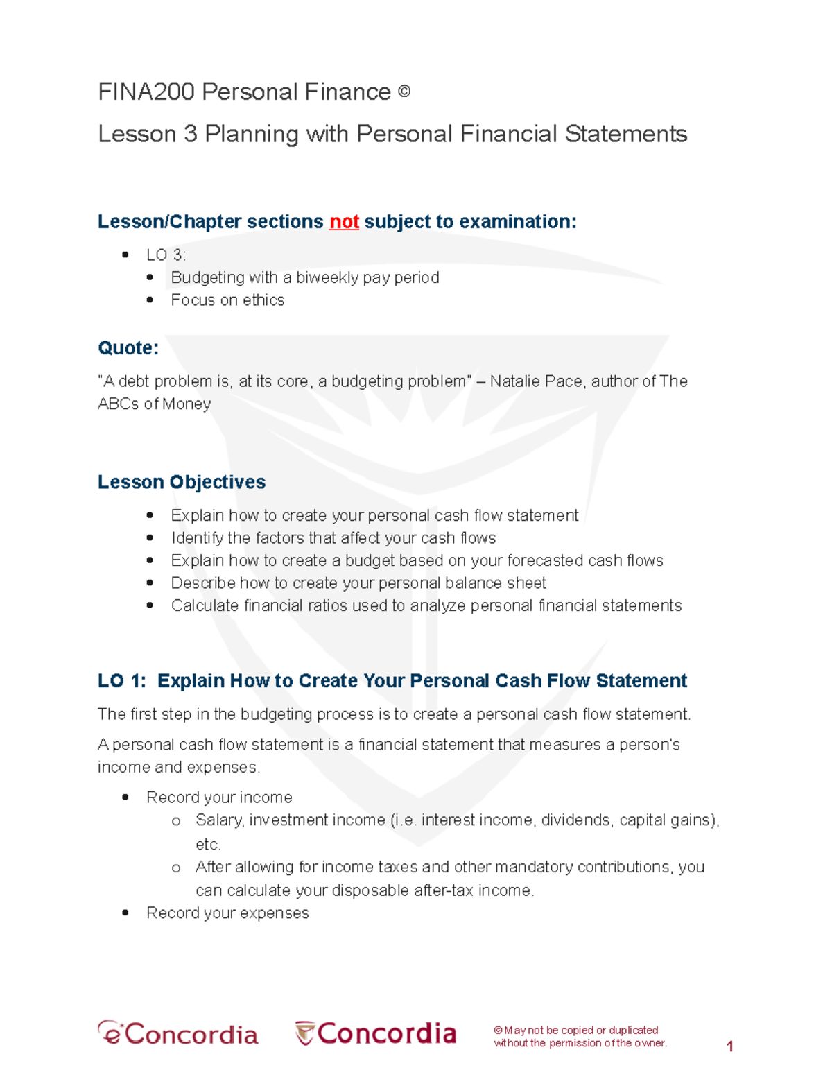 Lesson 3 - Summary - FINA200 Personal Finance Lesson 3 Planning with ...